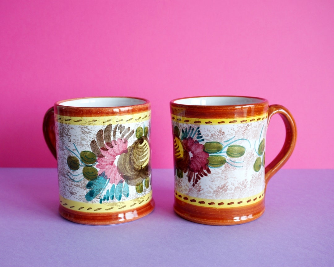 2 Deruta Mugs Vintage 10 Oz., Handpaint Cups From Italy - Etsy