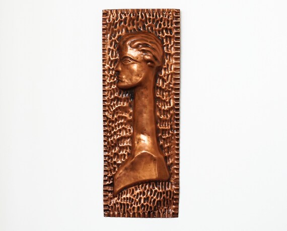 Embossed Copper Bas Relief Hanging Plaque Male Portrait | Etsy