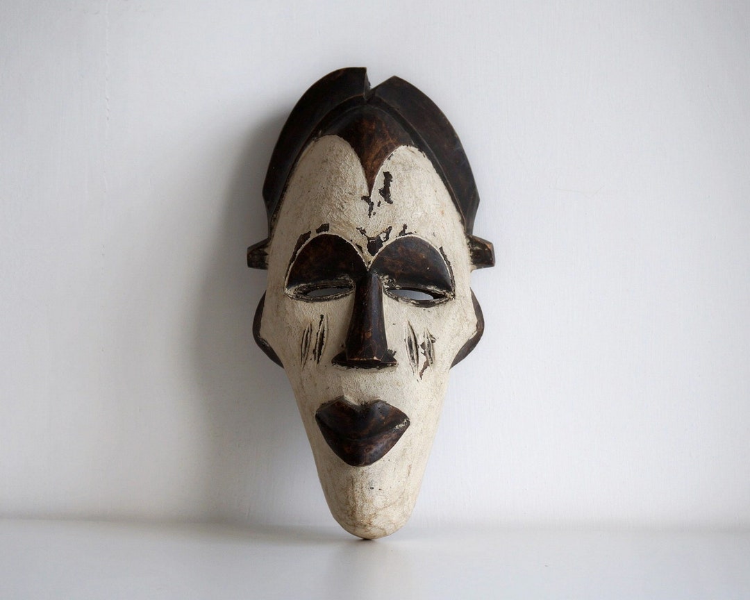 Large African Cameroon Mask White and Black - Etsy