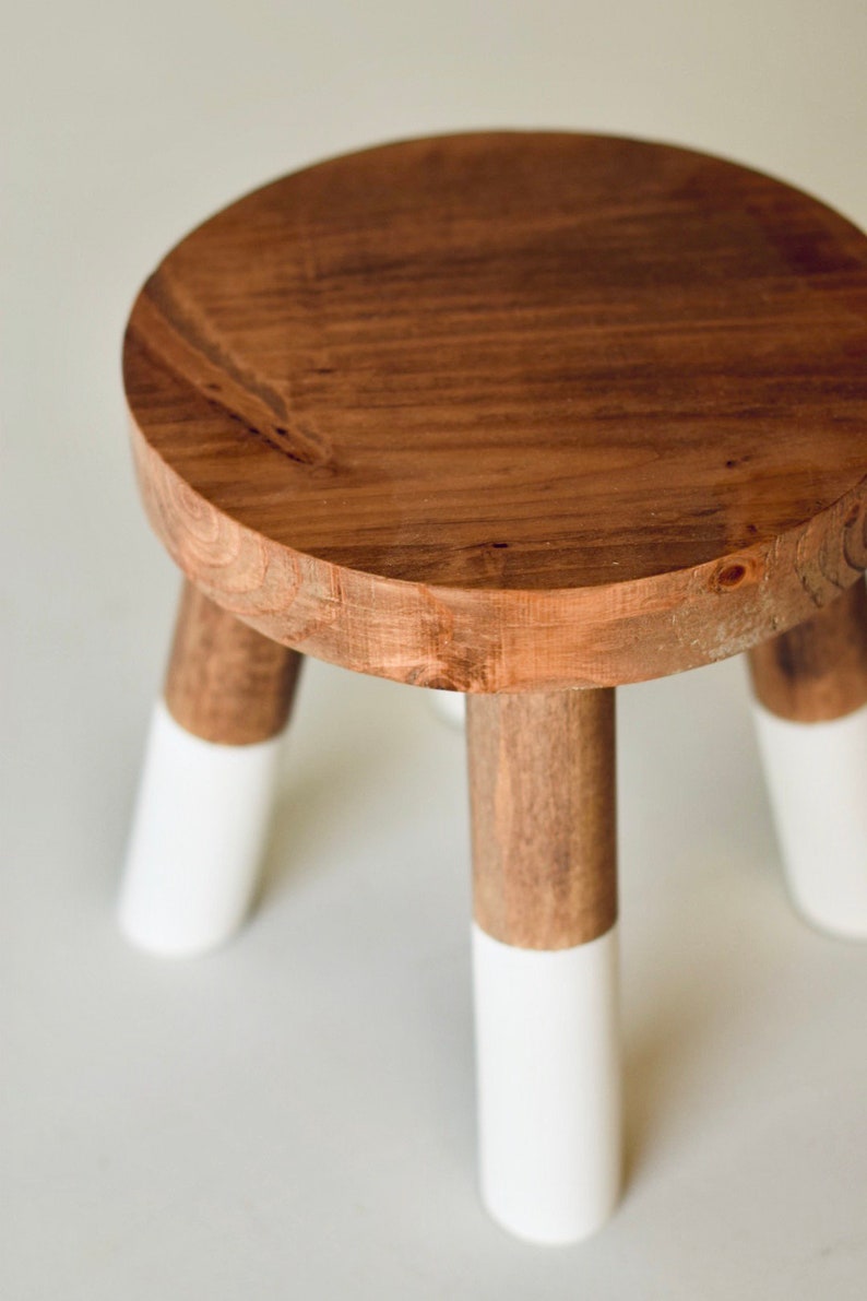 4 Legged Dipped Leg Wooden Stools Farmhouse Step Stool 10" White & Wood ...