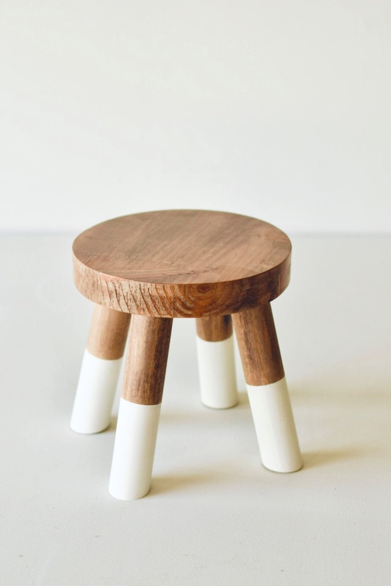 4 Legged Dipped Leg Wooden Stools Farmhouse Step Stool 10" White & Wood ...