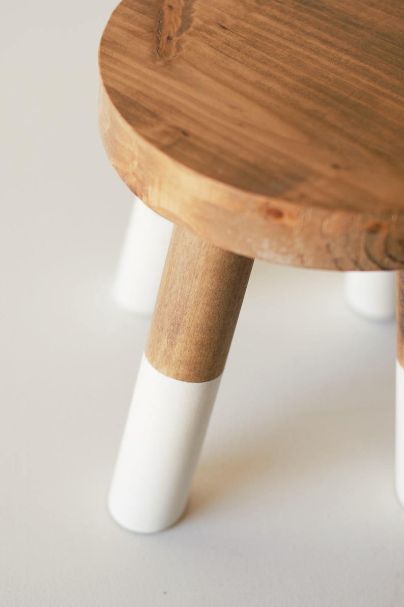 4 Legged Dipped Leg Wooden Stools Farmhouse Step Stool 10" White & Wood ...