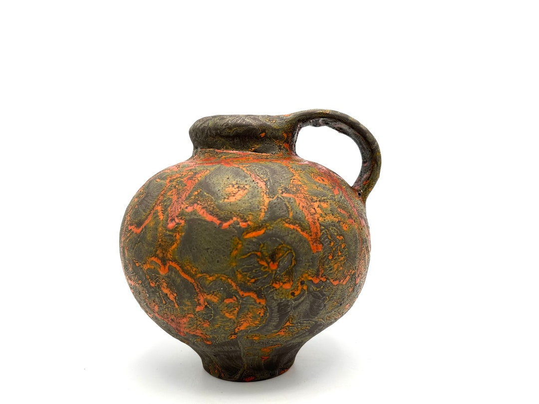 Studio Keramik Handmade Orange / Grey Stylish Fat Lava Quality Vase WGP ...