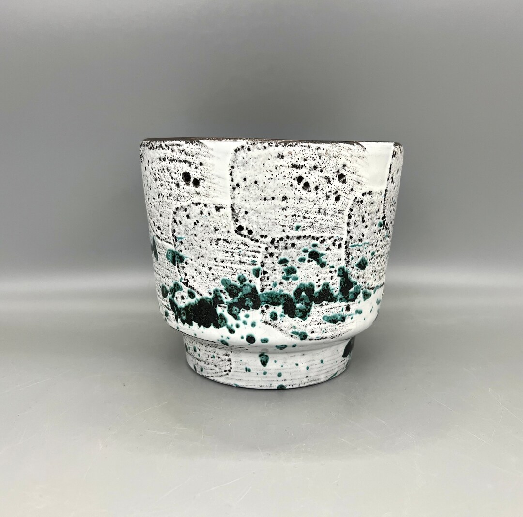 Marei Keramik Black/ Green and White ,,jackson Pollock Style " Planter ...