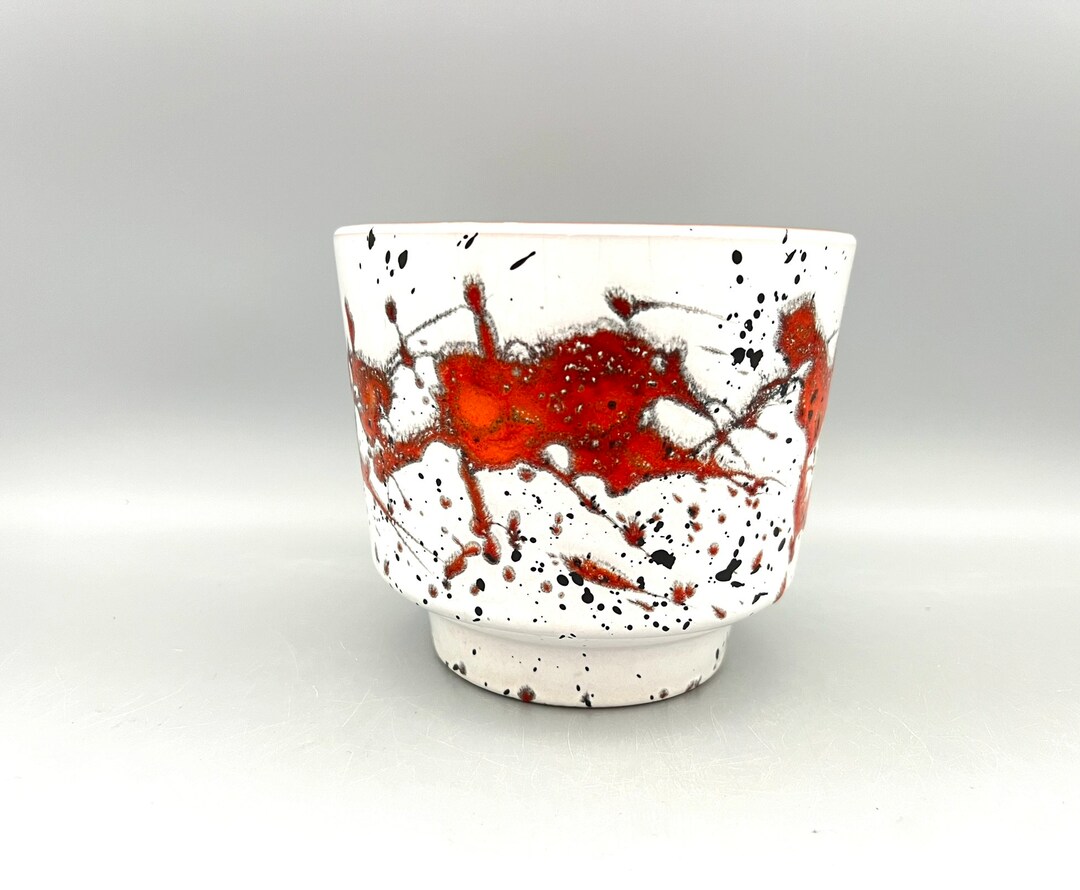 Marei Planter, White Orange Black Spotted Glaze, Mid Century Modern ...