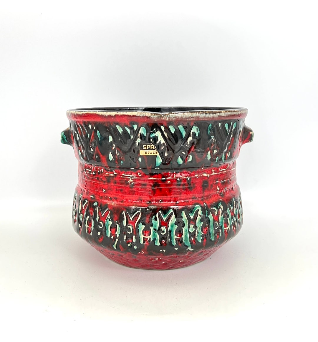 Spara Edel - Keramik Funky Rare Red / Aqua Green Mid-size Planter 1970s ...