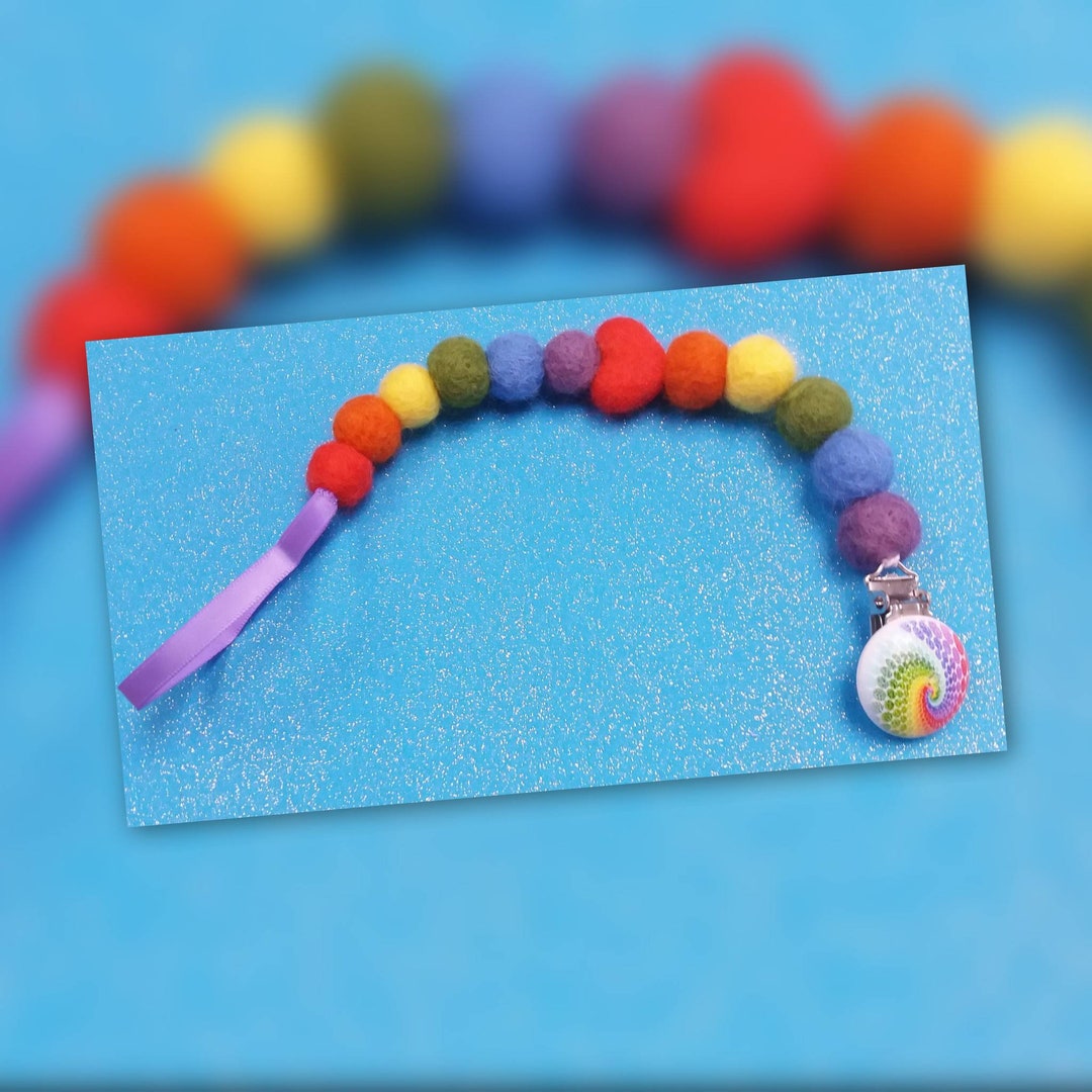 Pacifier Clip: "rainbow", Made With Needlefelted Beads in Bright ...