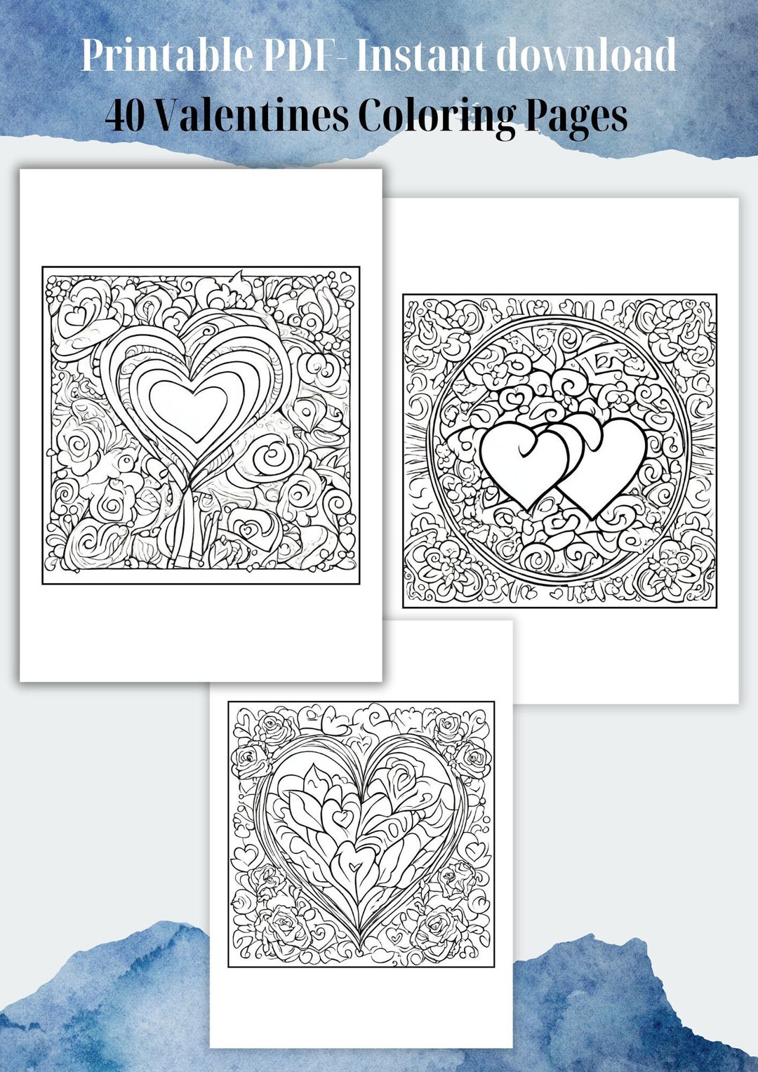 40 Valentines Coloring Pages. Adult Coloring Page Bundle. Instant ...