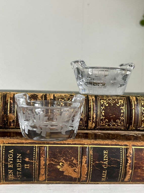 Antique Etched Glass Salt Cellars Barrel Shape With Handles - Etsy