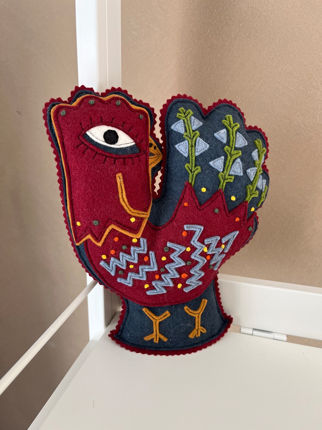 Handmade Felt Rooster | Folk Art Fabric Chicken | Stuffed Rooster - Etsy