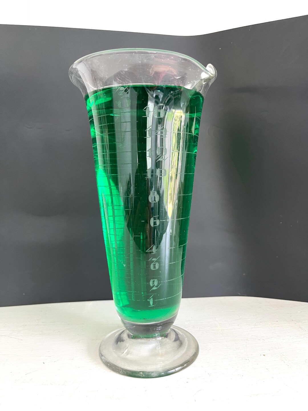 Small Antique Glass Lab Beaker, Etched With Pour Spout Vintage Barware ...