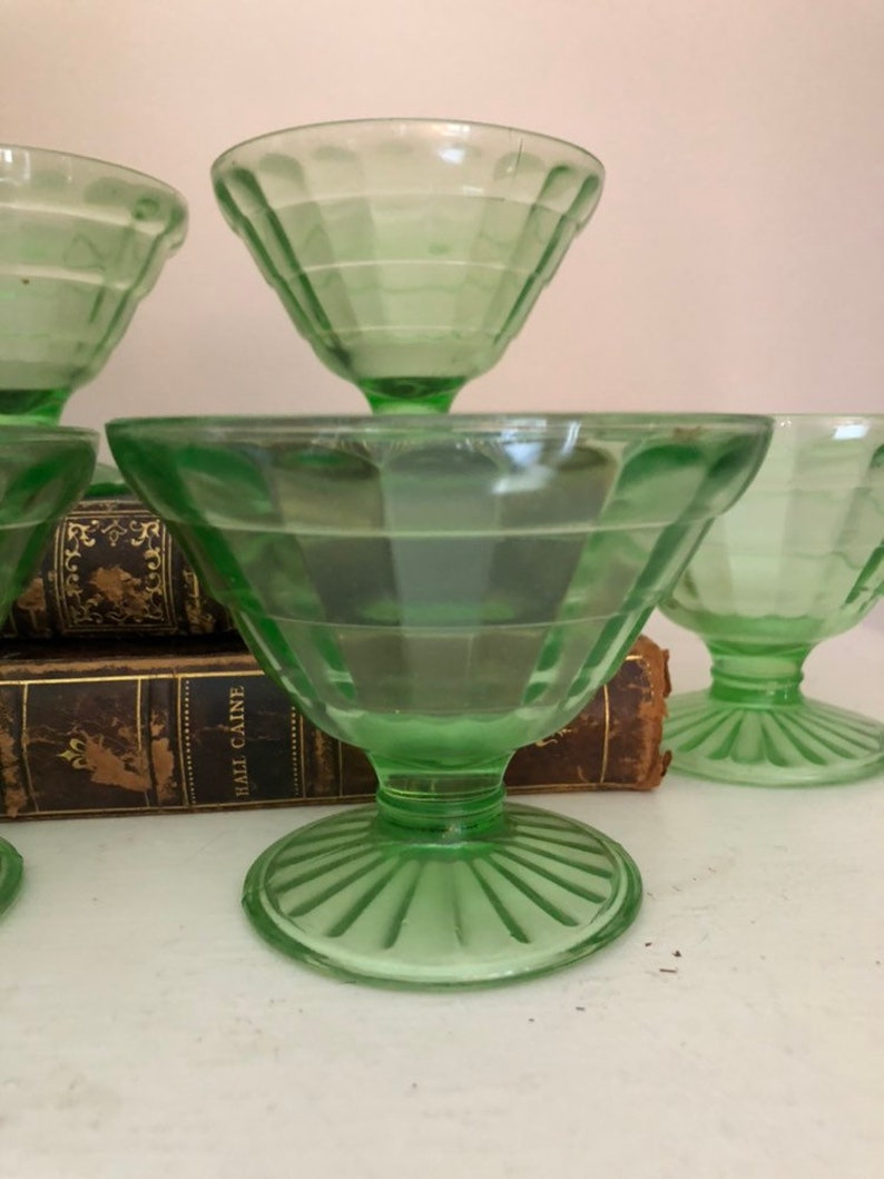 Six Depression Glass Dessert Dishes and Silver Plate Spoons - Etsy