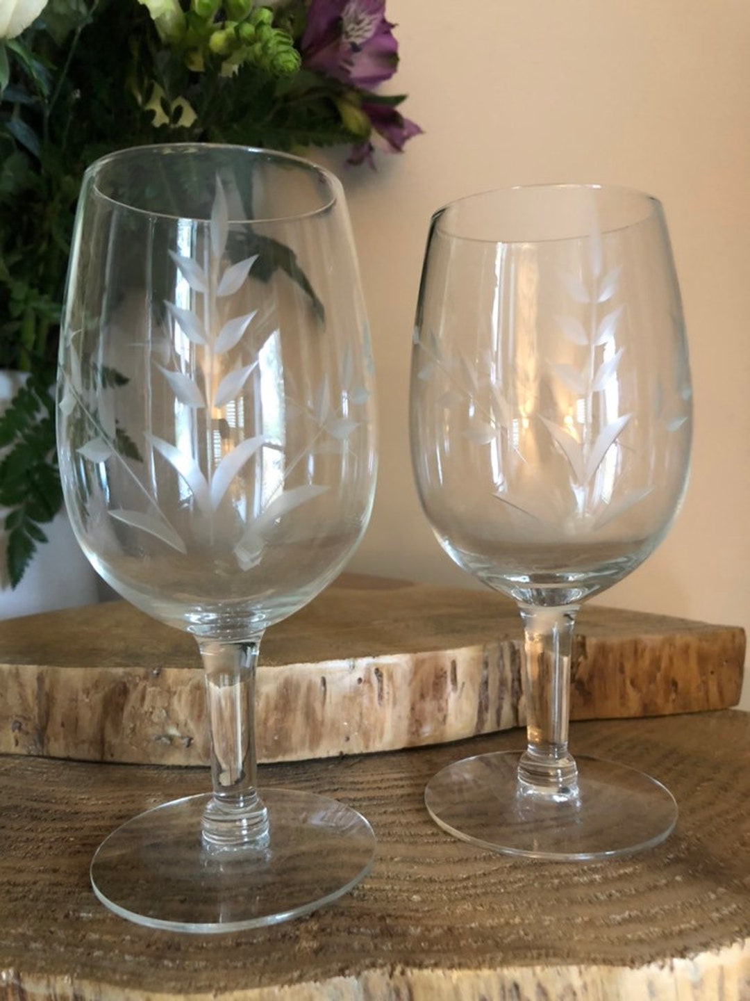 Six Vintage Etched Wine Glasses, Etched Wheat Design on All Sides - Etsy