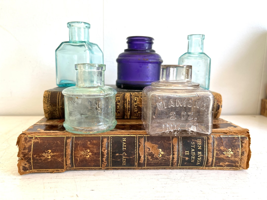 Vintage Glass Ink Bottles Antique Ink Wells Set of Five - Etsy