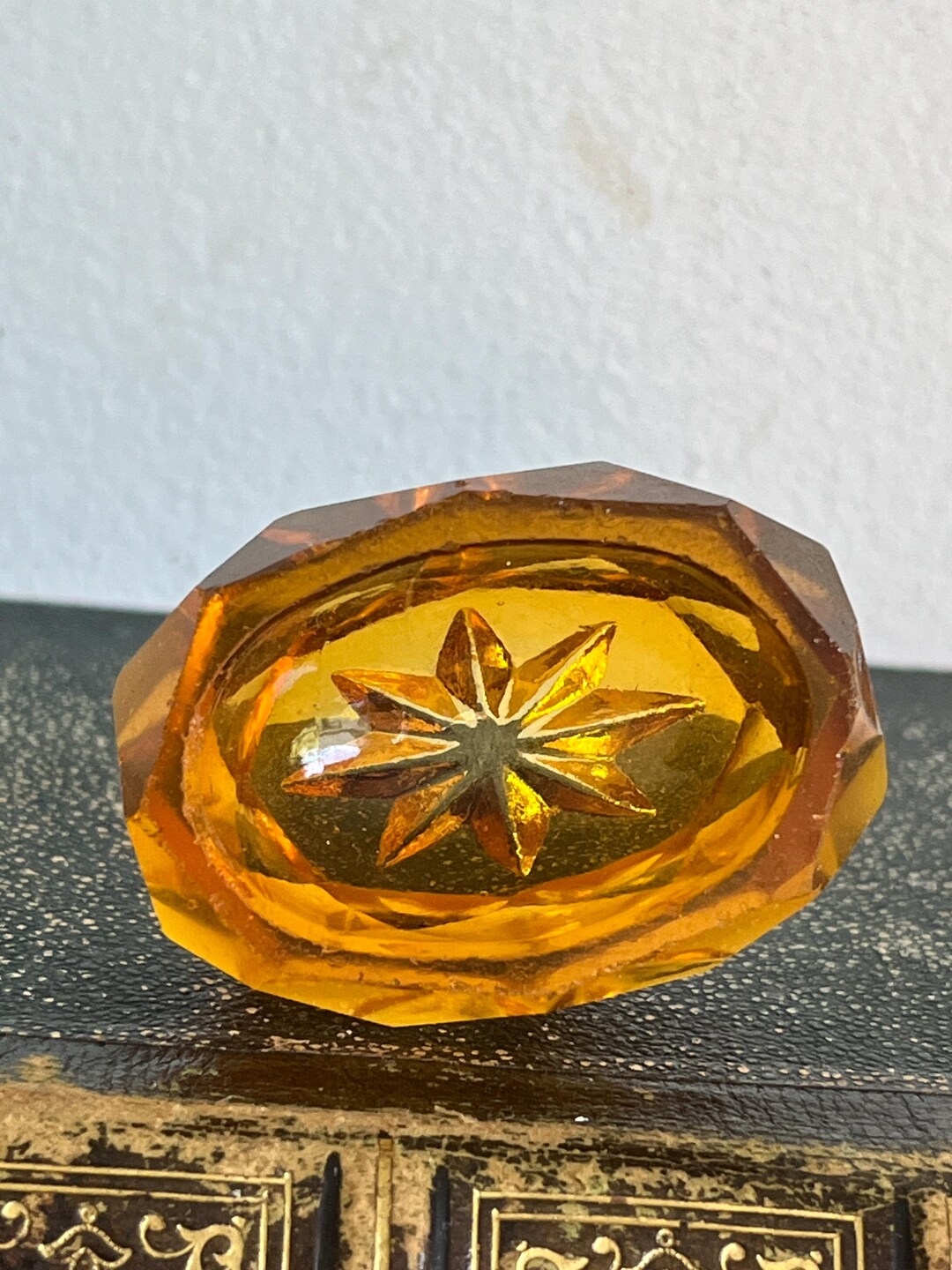 Vintage Salt Dish, Amber Cut Glass | Amber Glass Ring Dish | Cone ...
