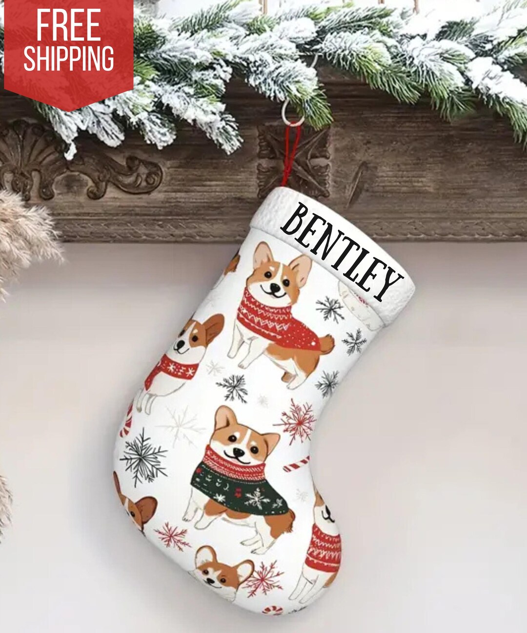Corgi Stocking • Personalized Corgi Stocking • Pet Holiday Gift • Corgi ...