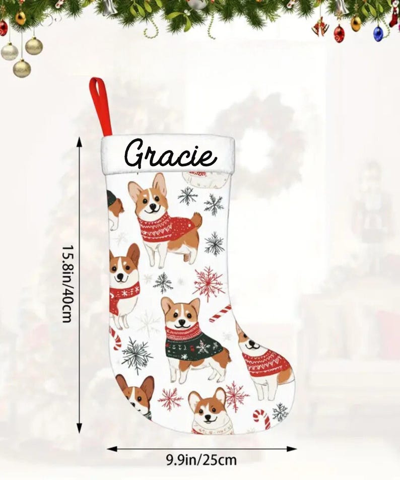 Corgi Stocking • Personalized Corgi Stocking • Pet Holiday Gift • Corgi ...