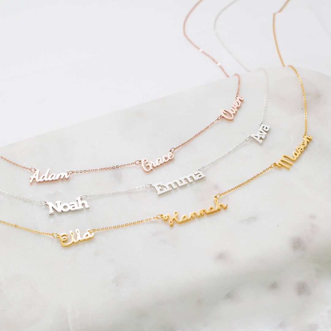 Dainty Name Necklace - Triple Names Necklace - Children Names Necklace ...