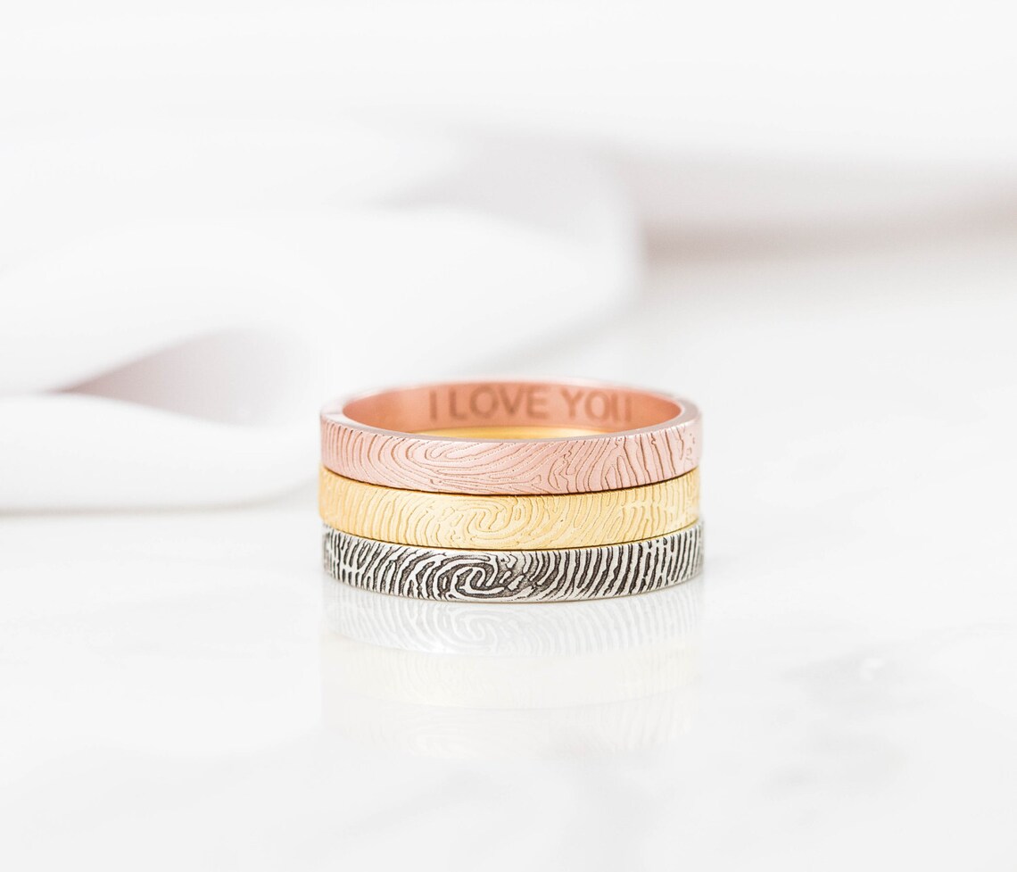 Skinny Fingerprint Ring - Personalized Fingerprint Band - Dainty ...