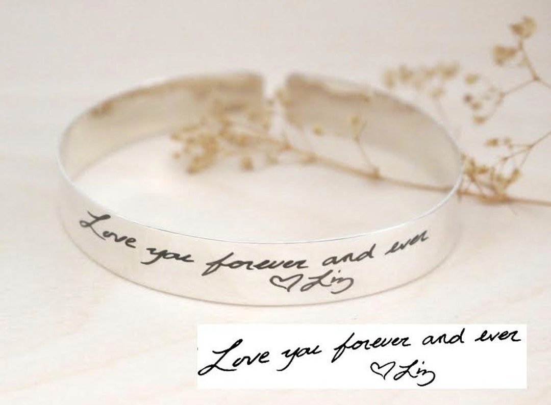 Engraved Handwriting Cuff Bracelet – Sterling Silver Personalized ...