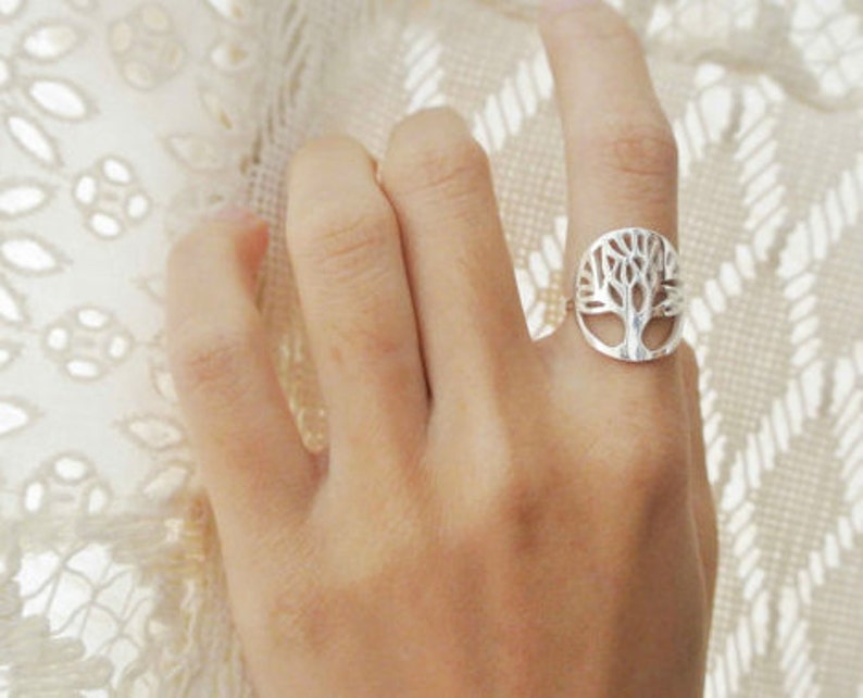 Engraved Tree Ring - Tree of Life Ring in Sterling Silver - Bridesmaid ...