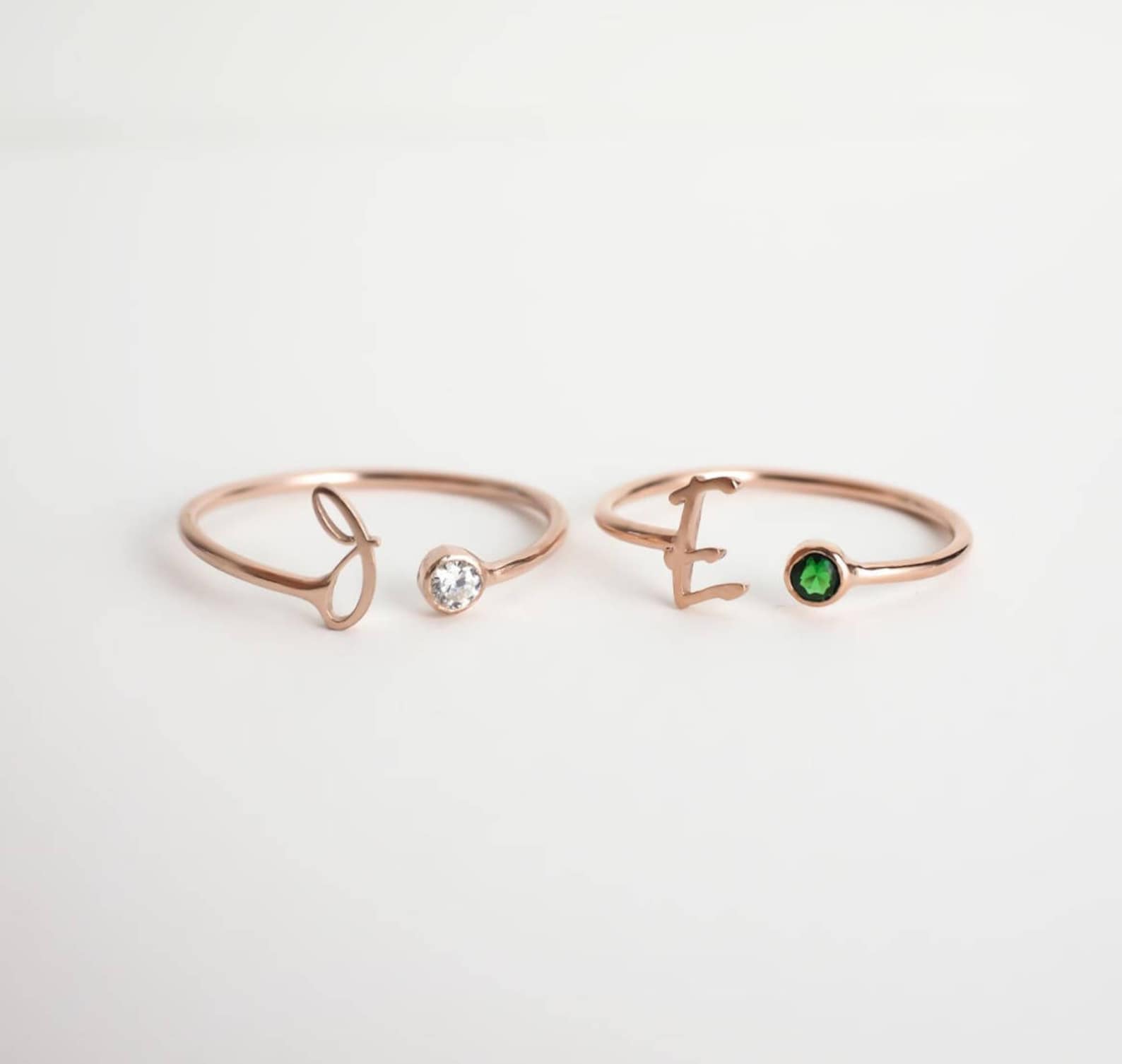 Initial Birthstone Ring Custom Name Gemstone Stacking - Etsy