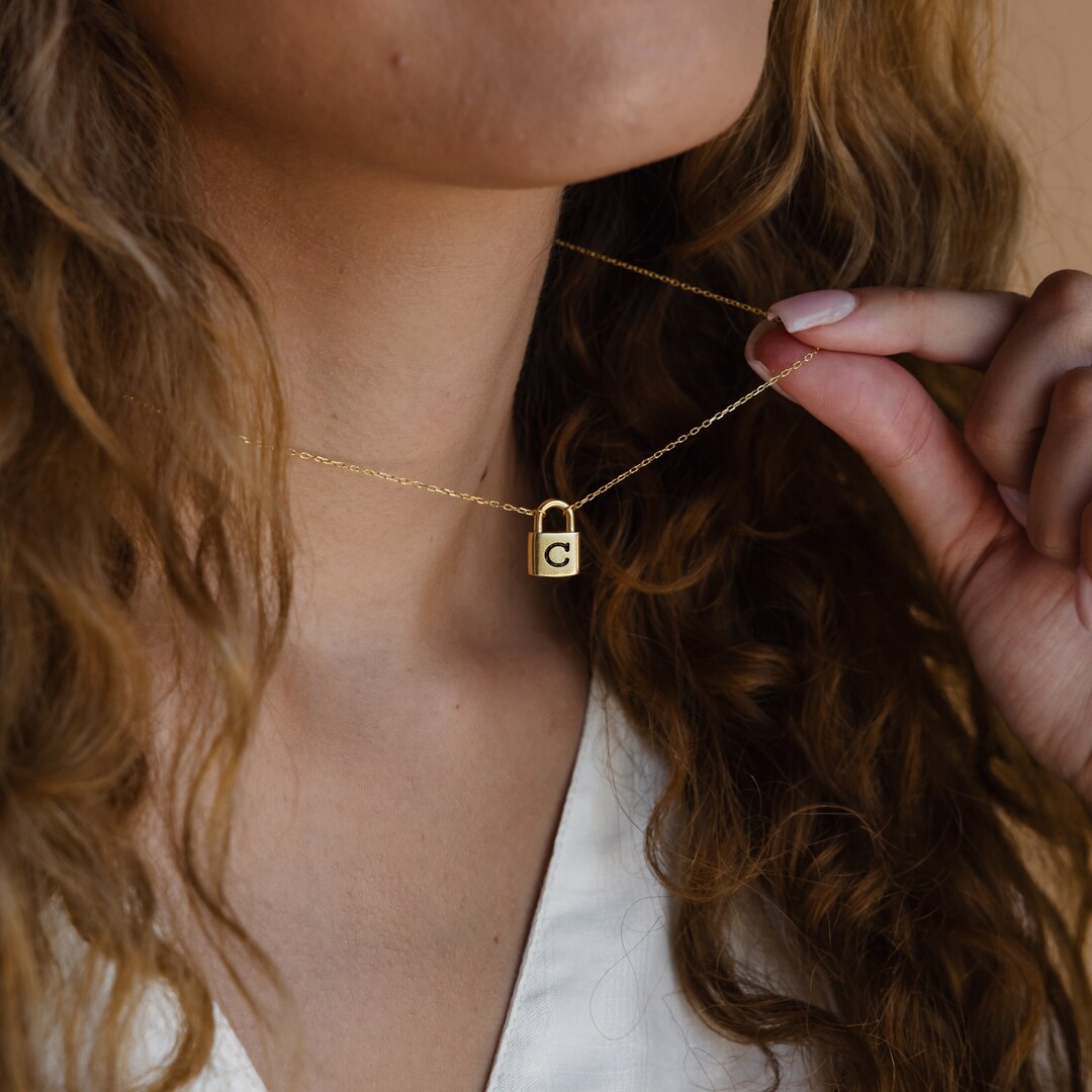 Custom Initial Padlock Necklace - Lock Initial Pendant Necklace - Best ...