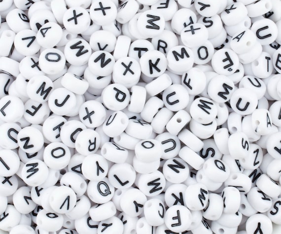 Black & White Alphabet Beads Round Alphabet Letter Beads | Etsy