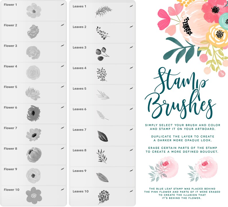 Flower Procreate Brushes 100 Watercolor Procreate Brushes | Etsy