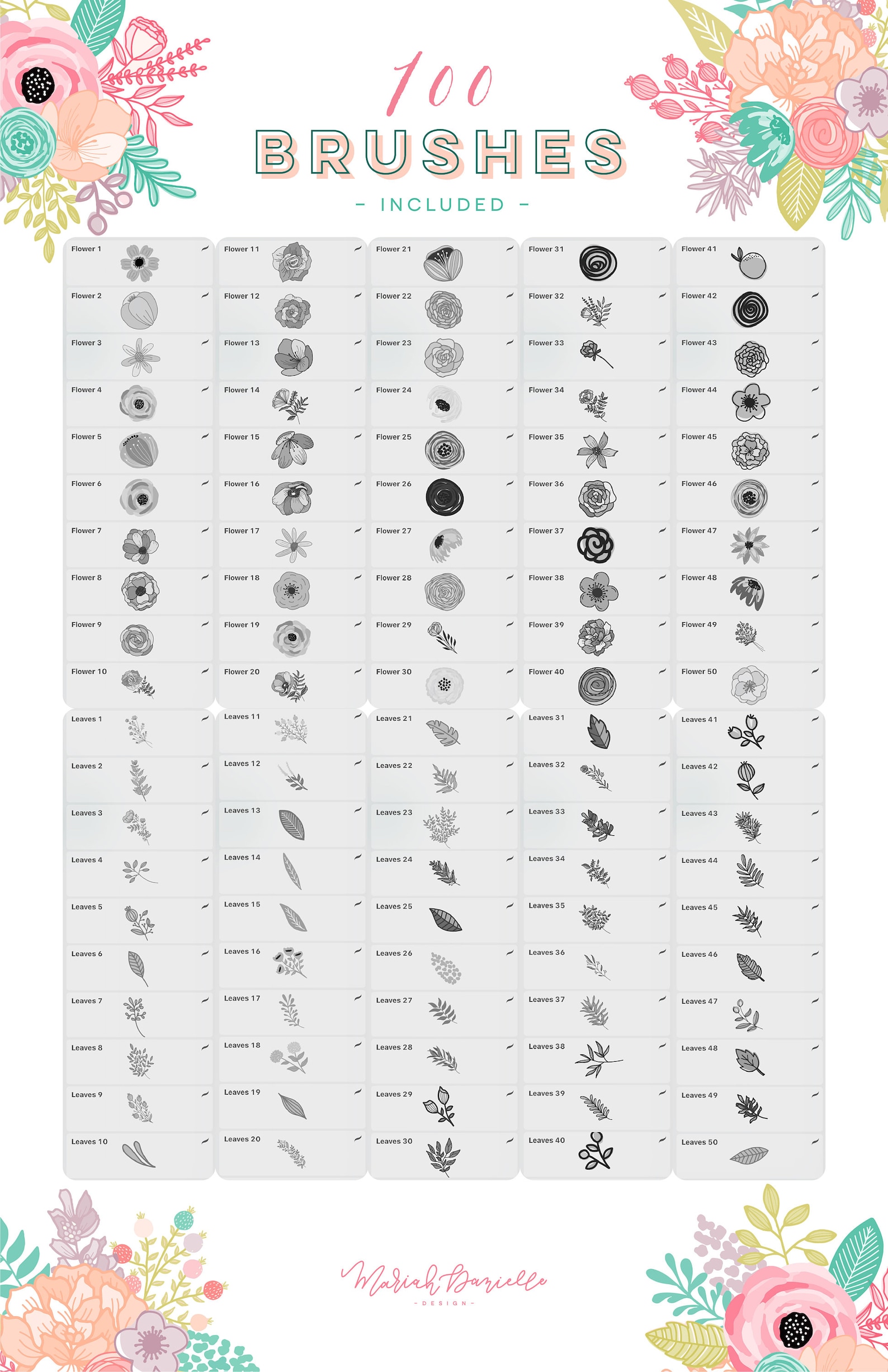 Procreate Floral Brushes 100 Procreate Brushes Flower Stamp - Etsy