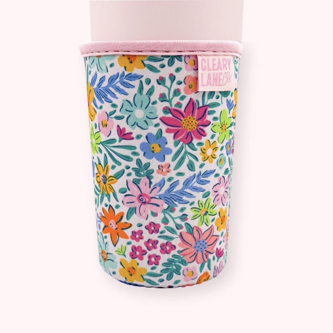 Blush Rainbow Thistle Floral Iced Coffee Drink Sleeve, 16oz Cup Sleeve ...