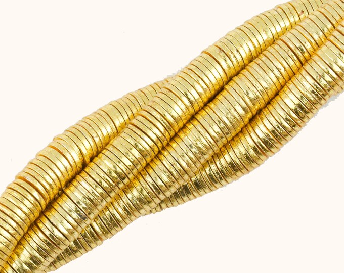 8mm Brushed Gold Wavy Heishi Disc Beads, Gold Wavy Disc Beads, Gold ...