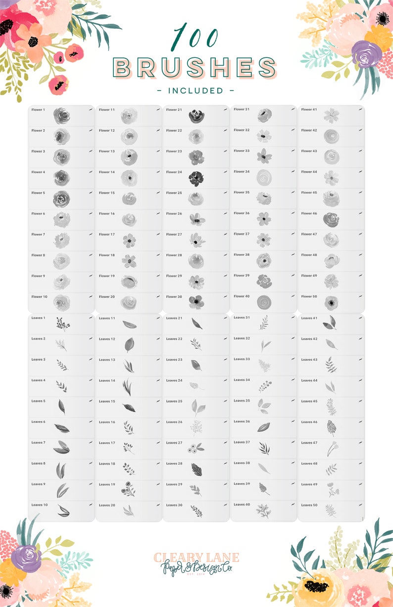 Floral Procreate Brushes 100 Watercolor Procreate Brushes | Etsy