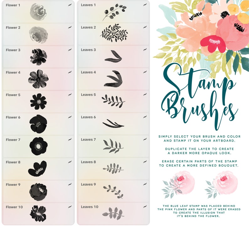 102 Watercolor Procreate Brushes Floral Procreate Brushes | Etsy