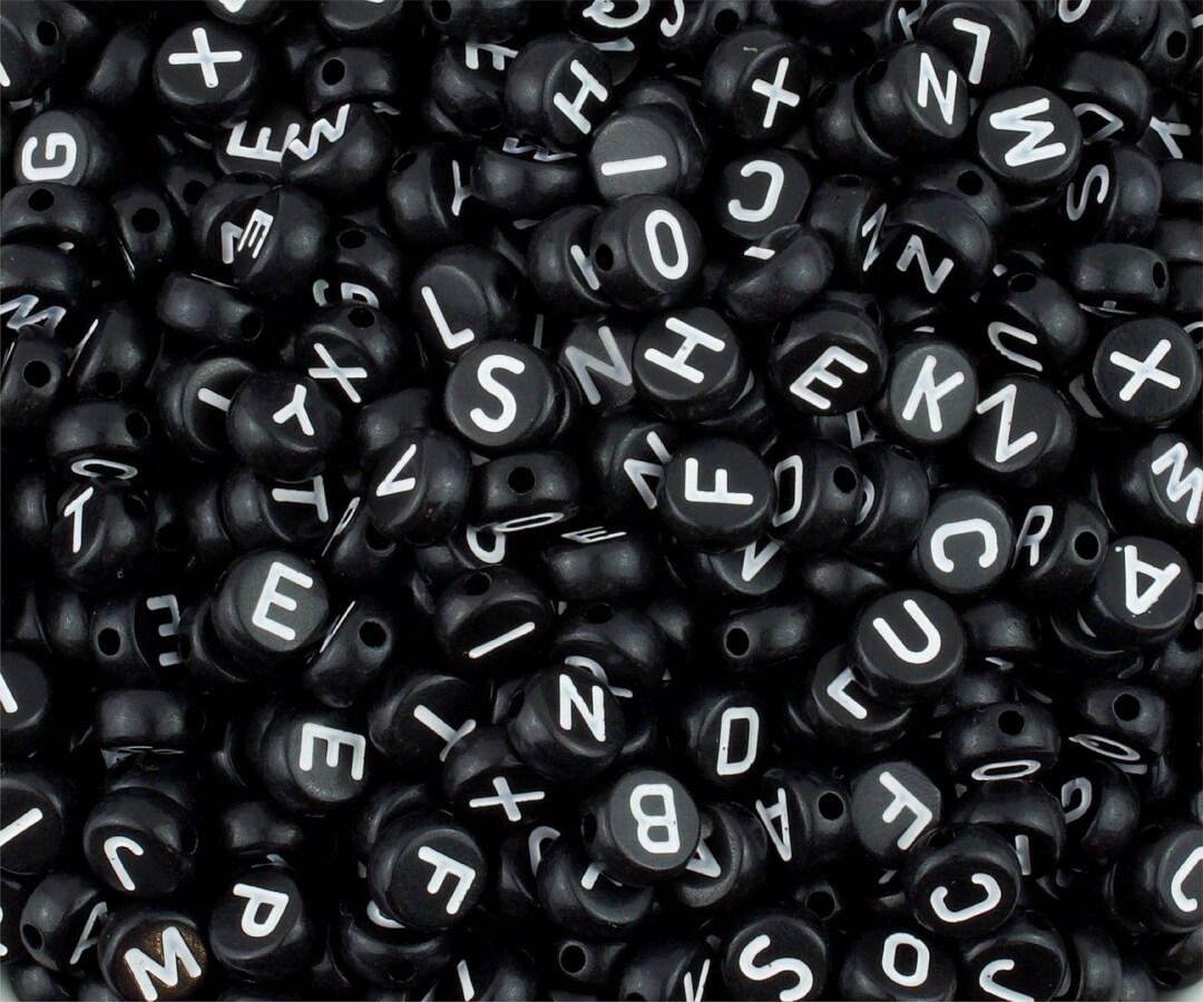 Black & White Alphabet Beads, Round Alphabet Letter Beads, Acrylic ...