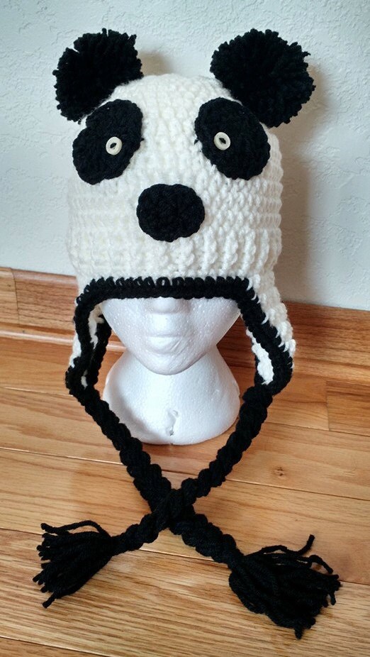 Crochet Panda Bear Hat With Earflaps Made to Order Child Sizes - Etsy