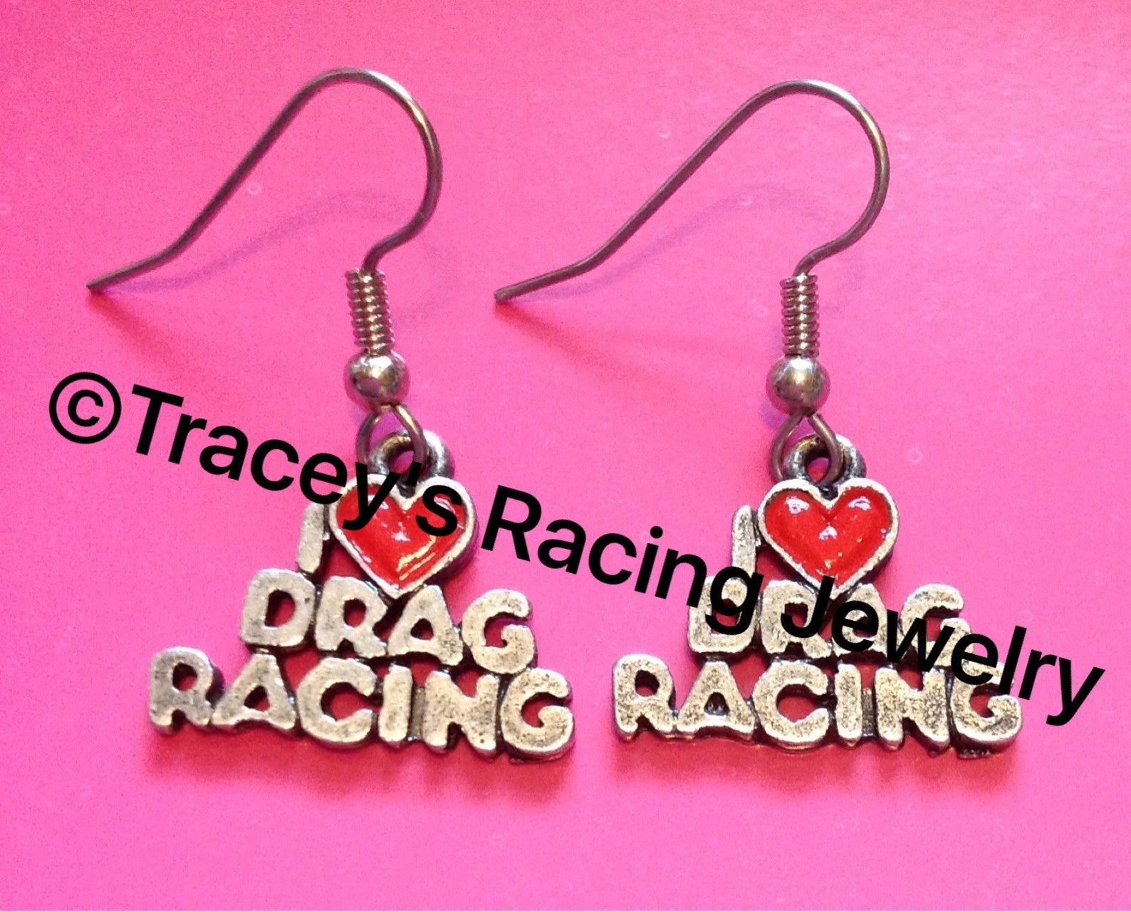 I Love Drag Racing Earring IDR-2 Tracey's Racing Jewelry Exclusive Item ...