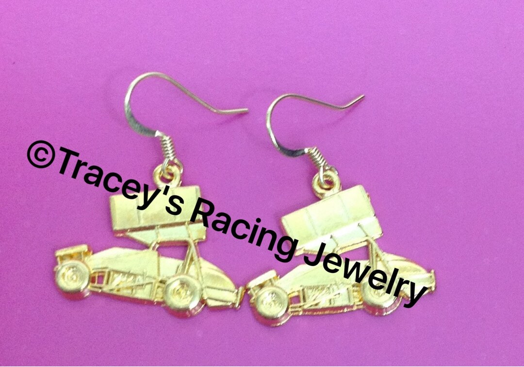 Winged Sprint Car Earrings Gold Tone Traceys Racing Jewelry Exclusive ...