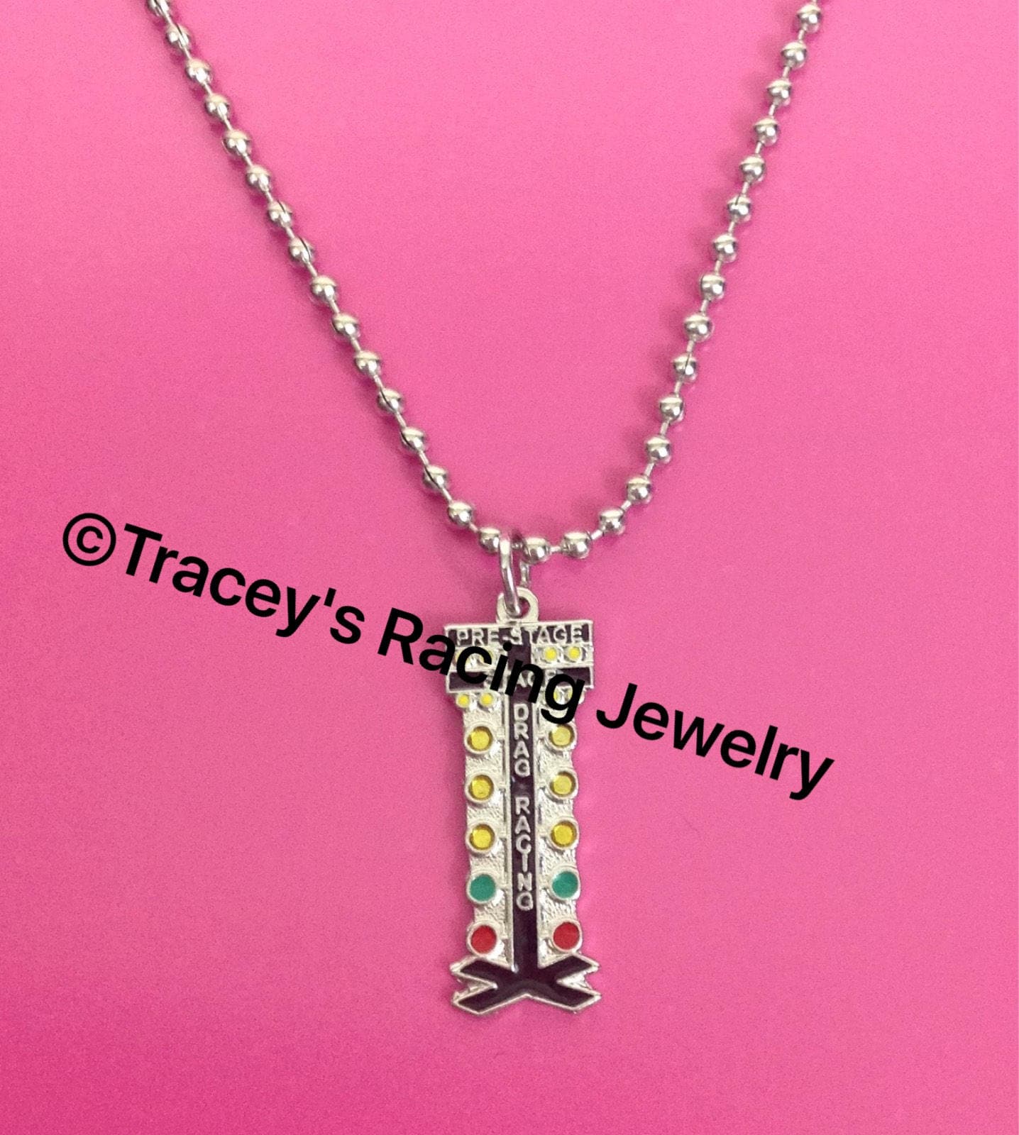 NHRA Drag Tree Christmas Tree Staging Light Silvertone Necklace Tracey ...