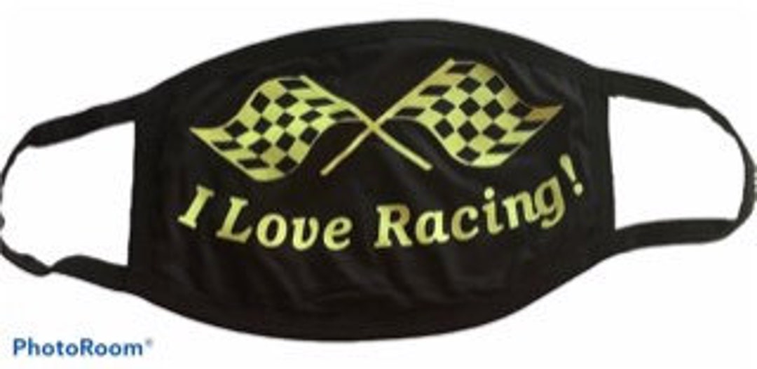 I Love Racing Checkered Flag Face Mask Covering . Yellow Glitter - Etsy