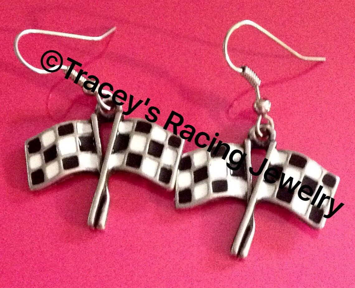 Tracey's Racing Jewelry Double Checkered Flag Earrings Auto Racing ...