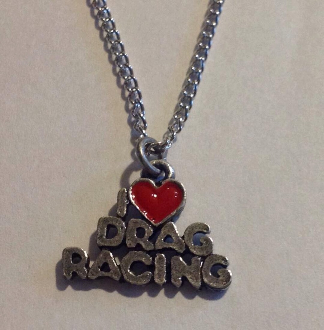 I Love Drag Racing Necklaces on Silver Tone Chain IDR-C Tracey's Racing ...