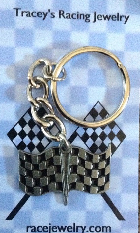 Traceys racing jewelry checkered flag auto racing keychain | Etsy