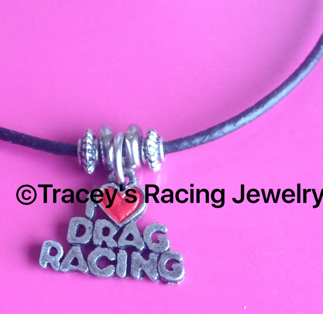 I Love Drag Racing Necklace on Blk Cord IDR-1 Tracey's Racing Jewelry ...