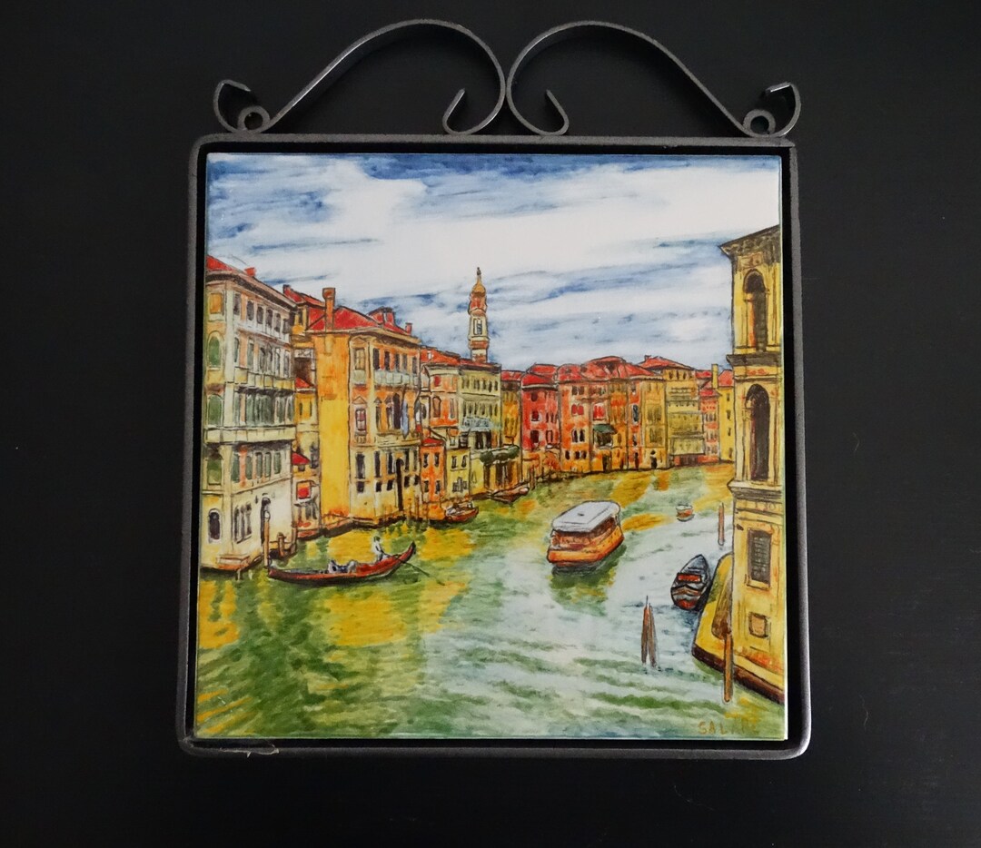 Hand-painted Venice Maiolica Tile 20x20 Cm With Wrought Iron Frame ...