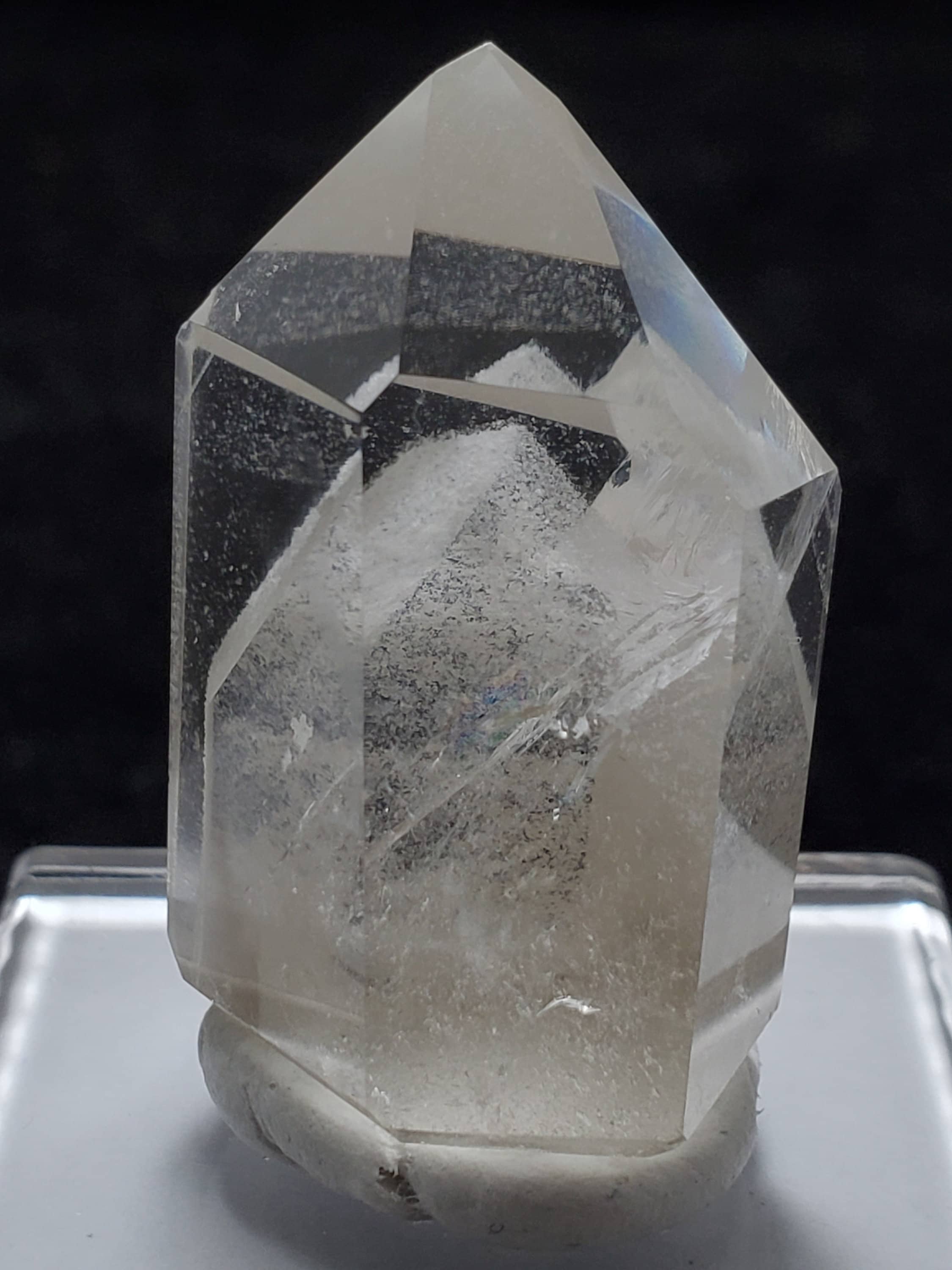 Medium Polished Phantom Quartz Crystal from Brazil with White Chlorite ...