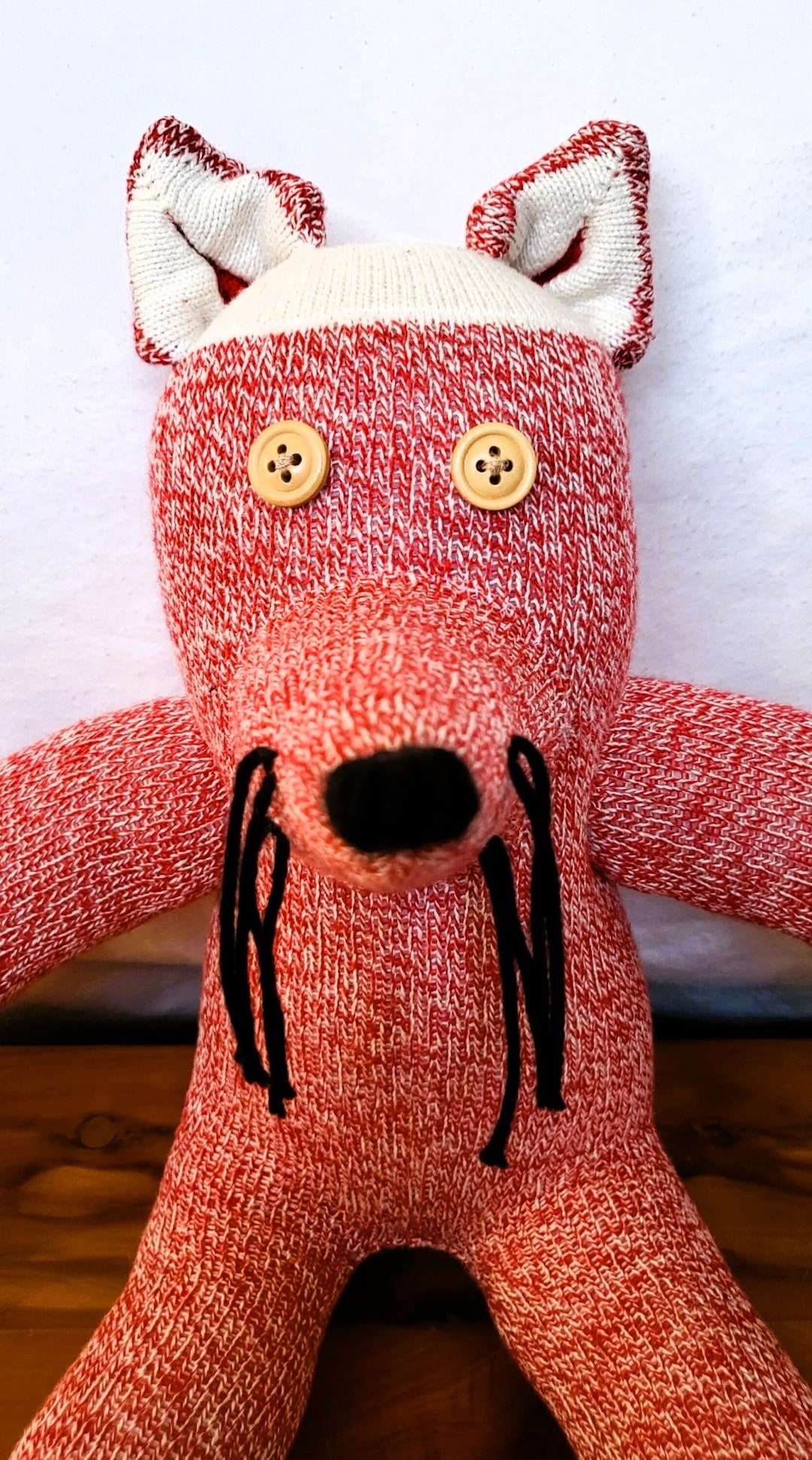 Red Sock Fox With Button Eyes - Etsy