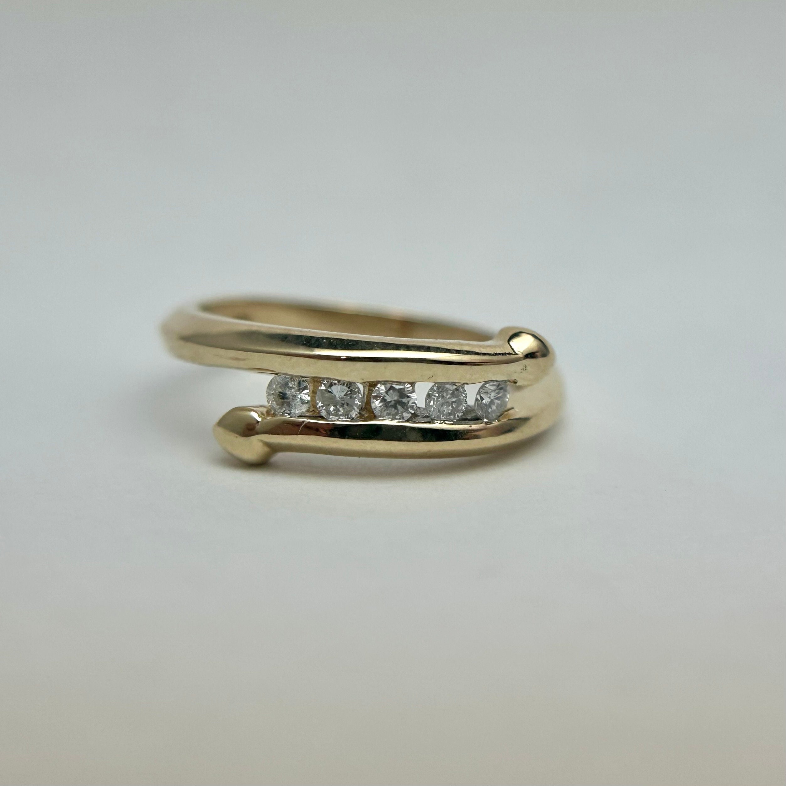 Vintage Bypass Style Tension Set Diamond Band Ring in 10k Yellow Gold ...