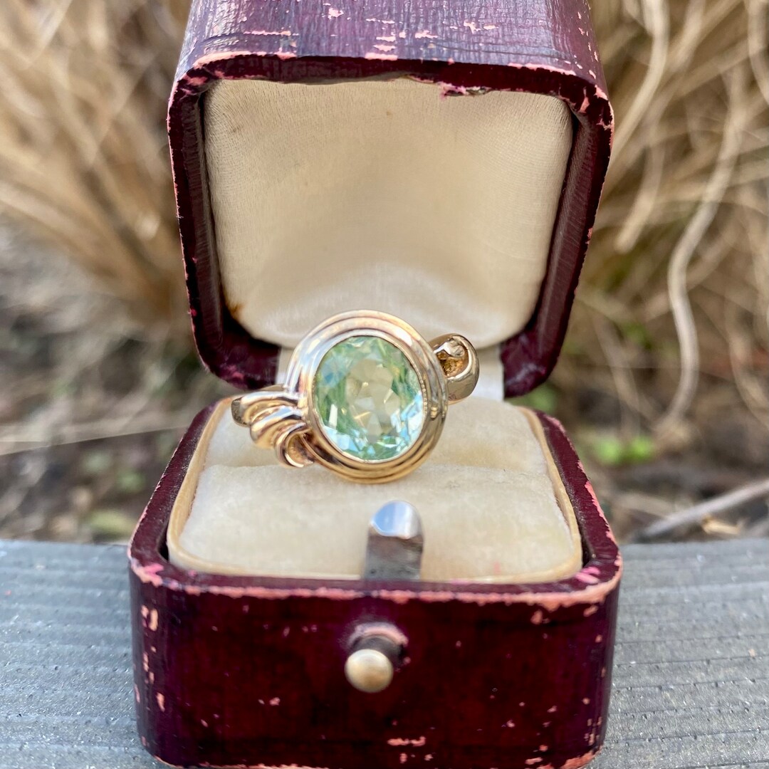 Antique Reproduction Bezel Set Glass Oval Ring in 10k Yellow Gold - Etsy