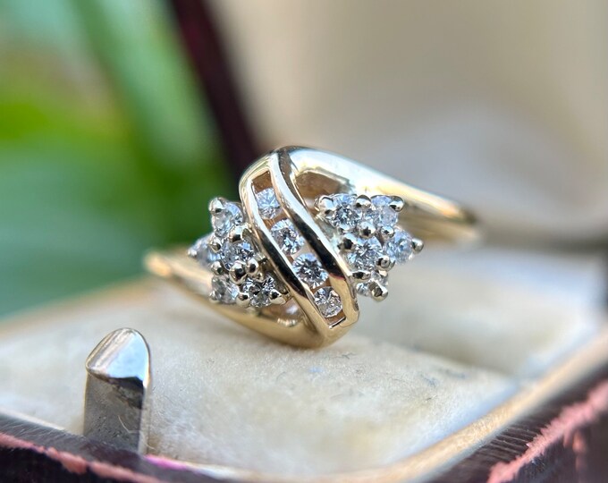 Vintage Swoop Design Cluster Diamonds in 14k Yellow Gold - Etsy